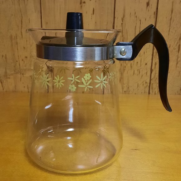 Cory | Kitchen | Vintage Cory Glass Coffee Pot With Green Flower Design ...